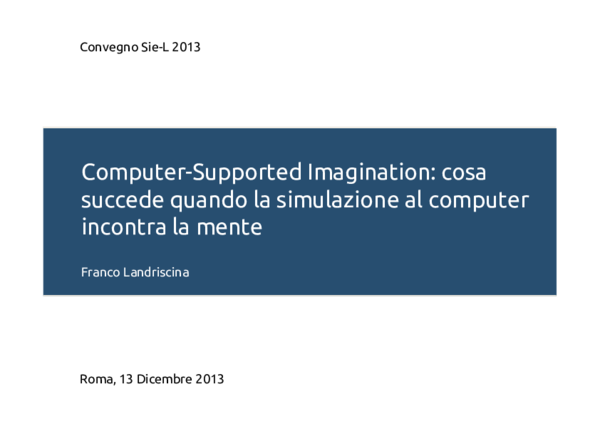 (PDF) Computer-Supported Imagination: cosa succede quando la ...