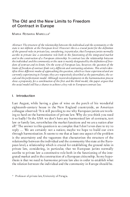 (PDF) The Old and the New Limits to Freedom of Contract in Europe