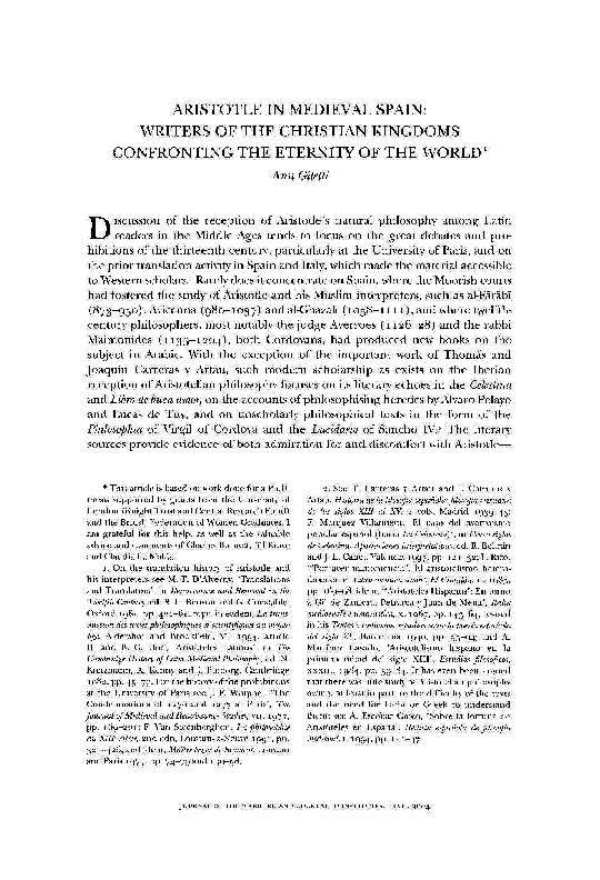 (PDF) ‘Aristotle in Medieval Spain: Writers of the Christian Kingdoms ...