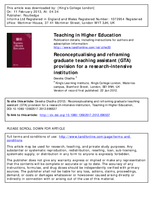 (PDF) Teaching in Higher Education Reconceptualising and reframing ...