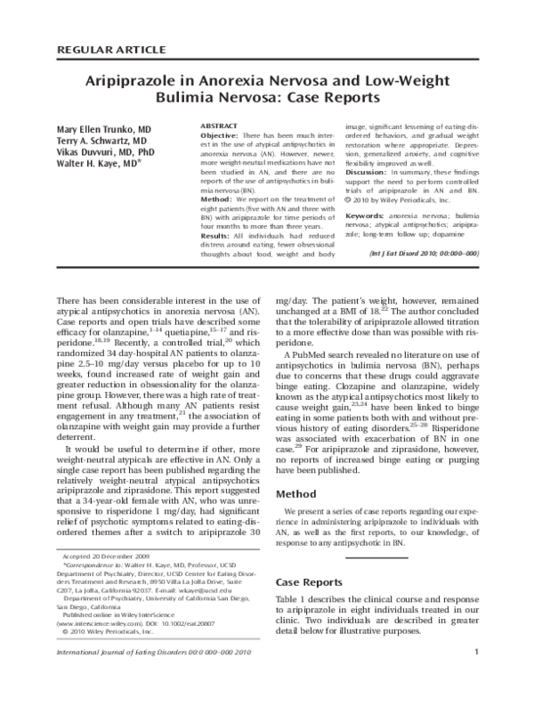 (PDF) Aripiprazole in Anorexia Nervosa and Low-Weight Bulimia Nervosa ...