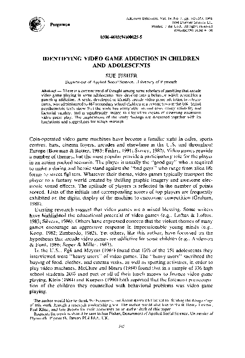 (PDF) IDENTIFYING VIDEO GAME ADDICTION IN CHILDREN AND ADOLESCENTS