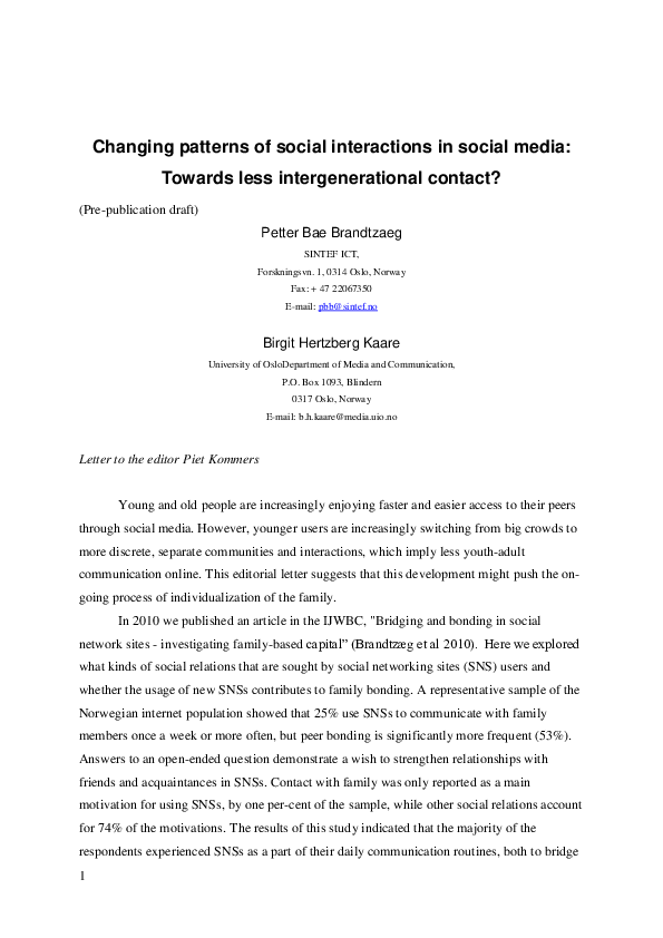 (DOC) Changing patterns of social interactions in social media: Towards ...