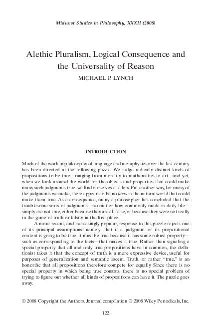 (PDF) Alethic Pluralism, Logical Consequence and the Universality of Reason