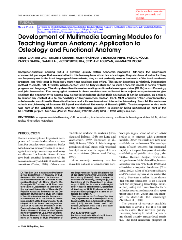 (PDF) Development of multimedia learning modules for teaching human ...