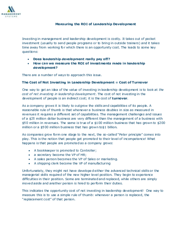 (PDF) Measuring the ROI of Leadership Development