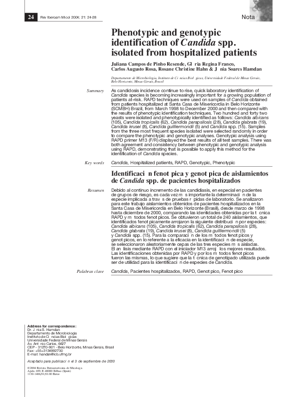 (PDF) Phenotypic and genotypic identification of Candida spp. isolated from hospitalized patients