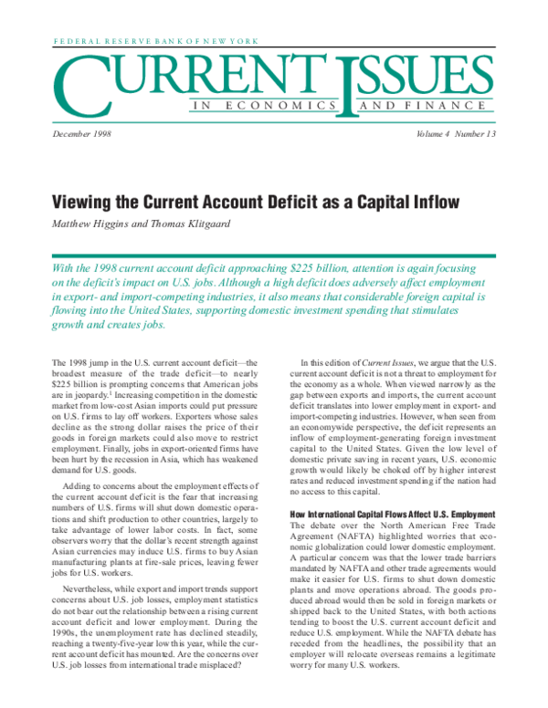 (PDF) Viewing the current account deficit as a capital inflow