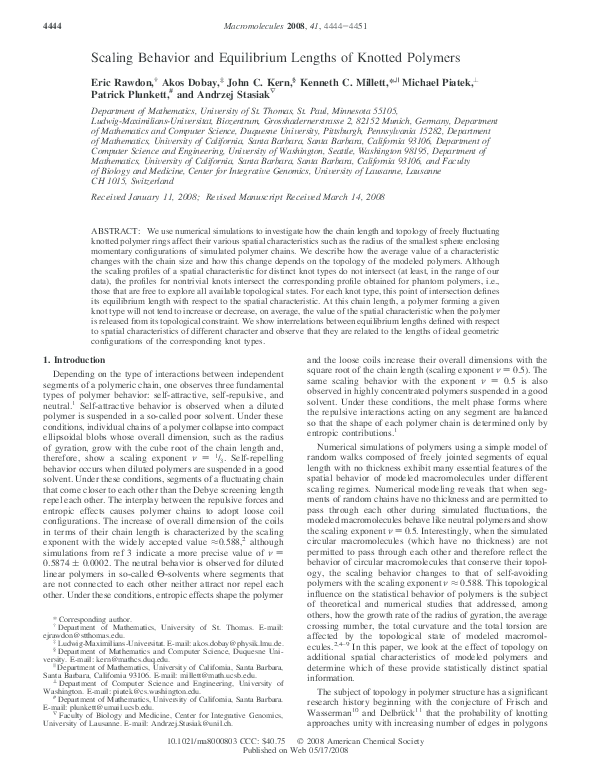 (PDF) Scaling Behavior and Equilibrium Lengths of Knotted Polymers