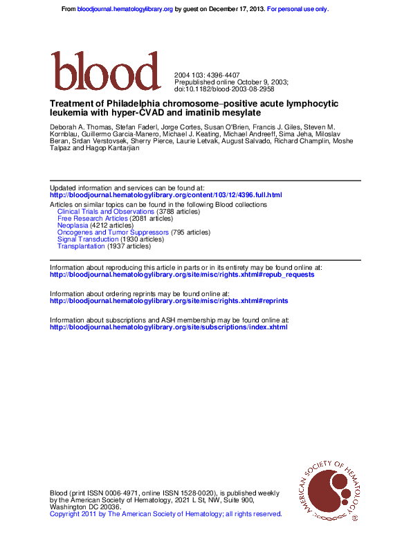 (PDF) Treatment of Philadelphia chromosome-positive acute lymphocytic ...