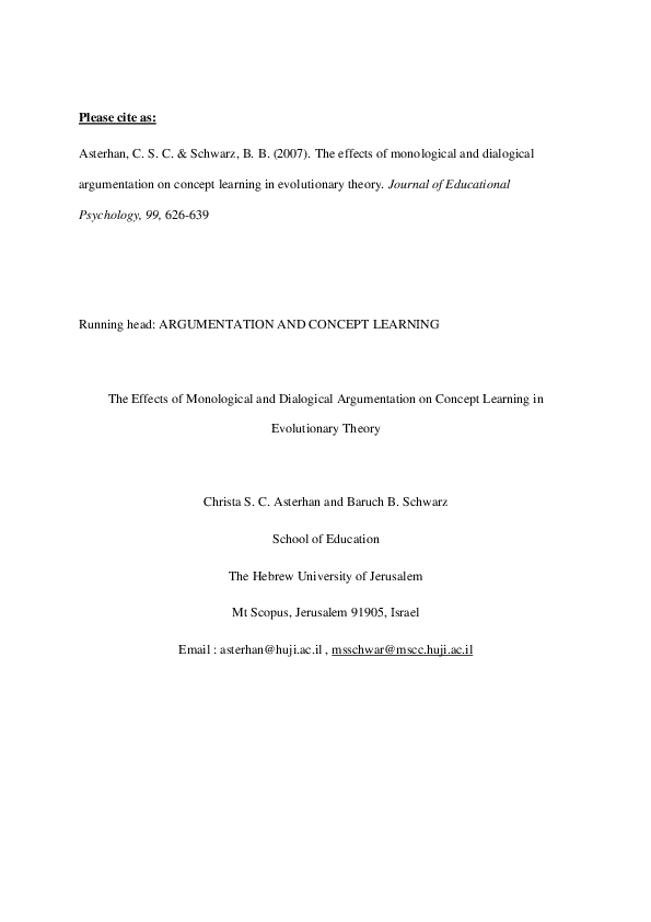 (PDF) The effects of monological and dialogical argumentation on ...