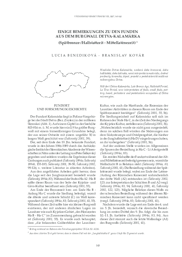 (PDF) EINIGE BEMERKUNGEN ZU DEN FUNDEN AUS DEM BURGWALL DETVA-KALAMÁRKA ...