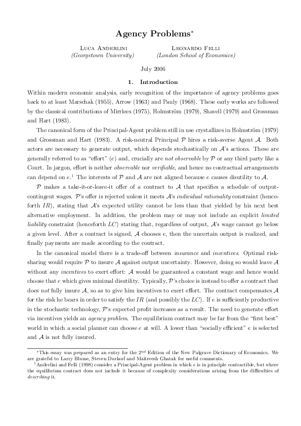 (PDF) Agency Problems
