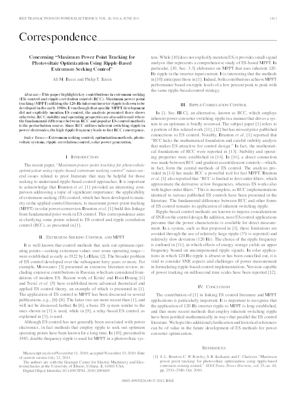 (PDF) Concerning "Maximum Power Point Tracking for Photovoltaic Optimization Using Ripple-Based ...