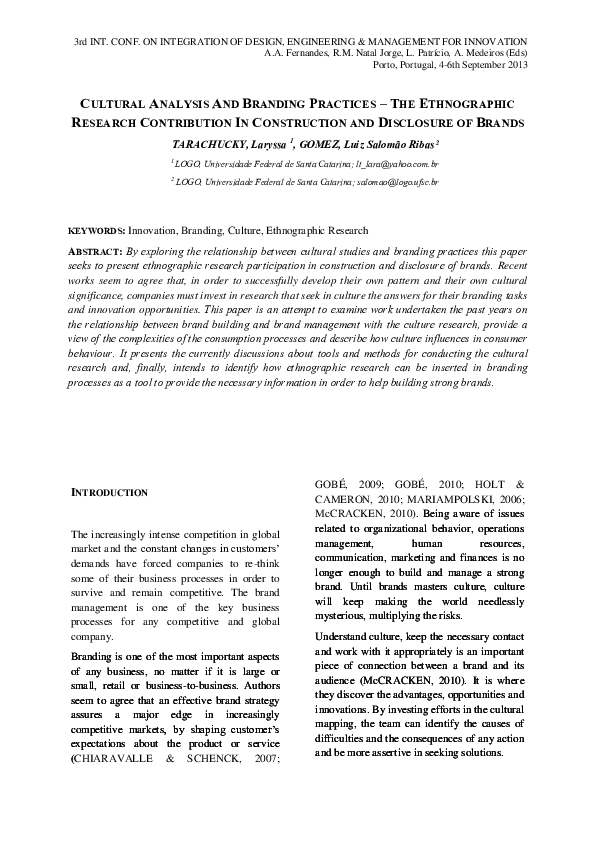 (PDF) Cultural analysis and branding practices
