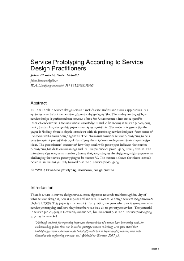 (PDF) Service Prototyping According to Service Design Practitioners