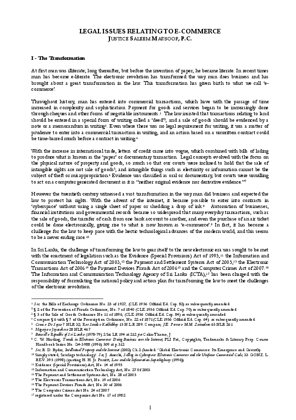 (PDF) Legal Issues Relating to e-Commerce