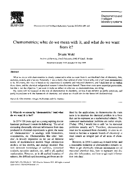(PDF) Wold Chemometrics history