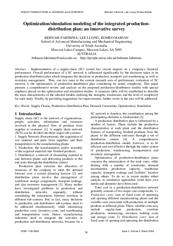 (PDF) Optimization/simulation modeling of the integrated produc tion- distribution plan: an ...