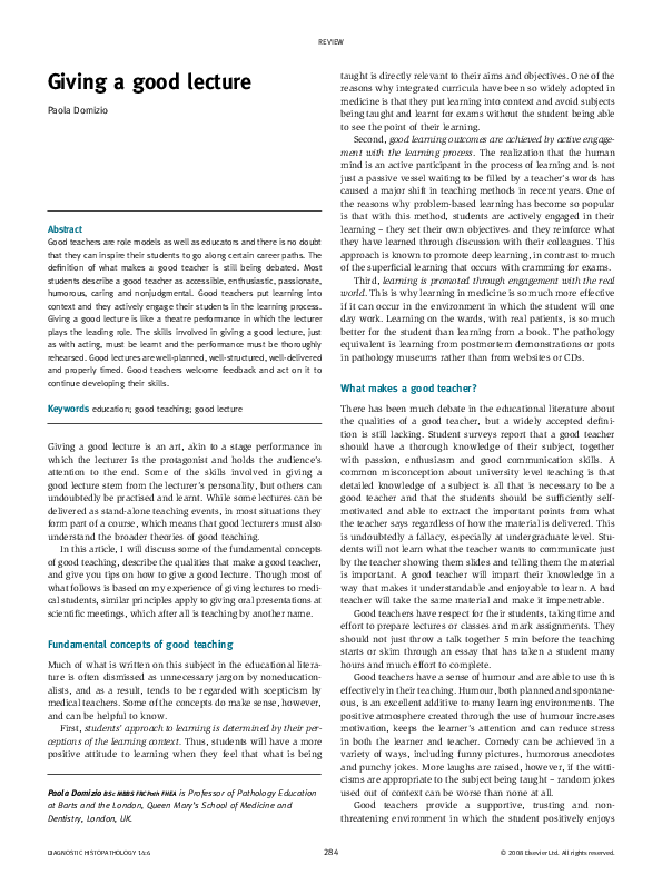 (PDF) Giving a good lecture