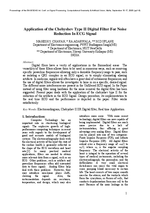 Pdf Application Of The Chebyshev Type Ii Digital Filter For Noise