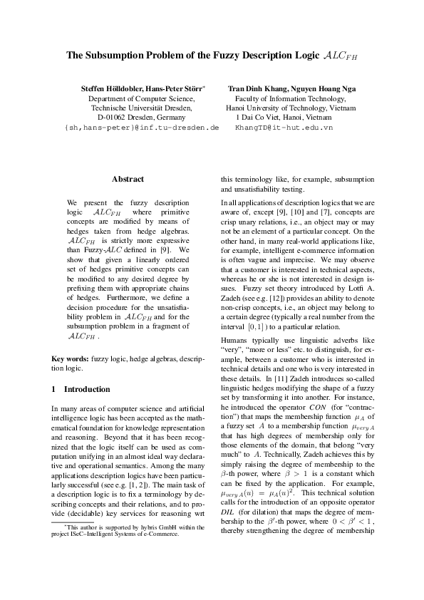 (PDF) The Subsumption Problem of the Fuzzy Description Logic ALCFH
