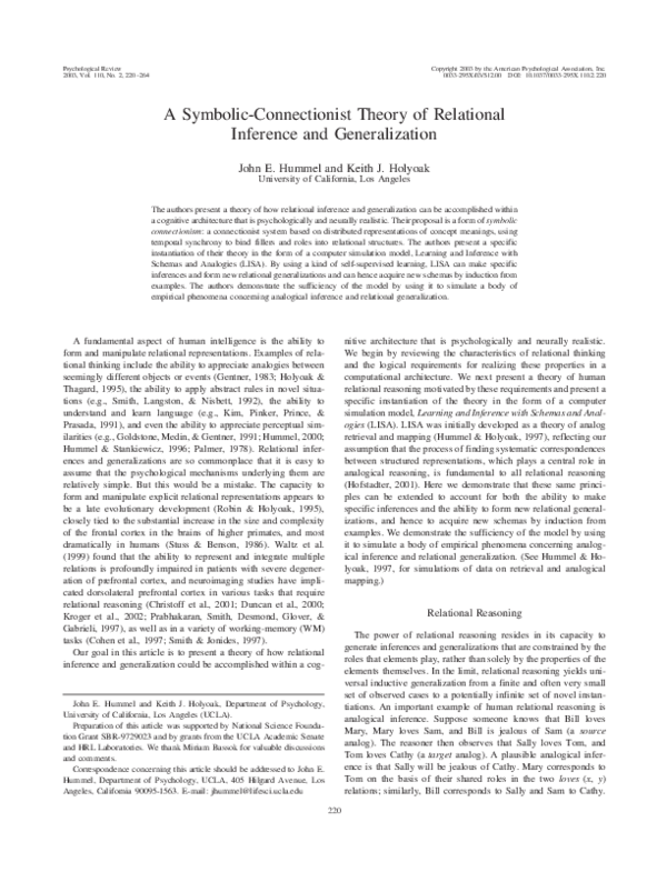 Pdf A Symbolic Connectionist Theory Of Relational Inference And Generalization