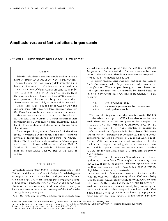 (PDF) Amplitude-versus-offset variations in gas sands