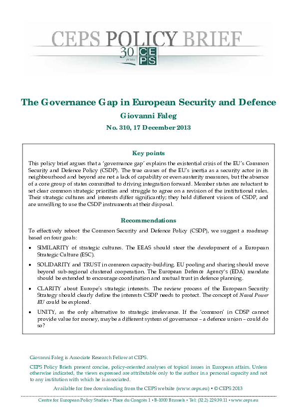 (PDF) The Governance Gap in European Security and Defence