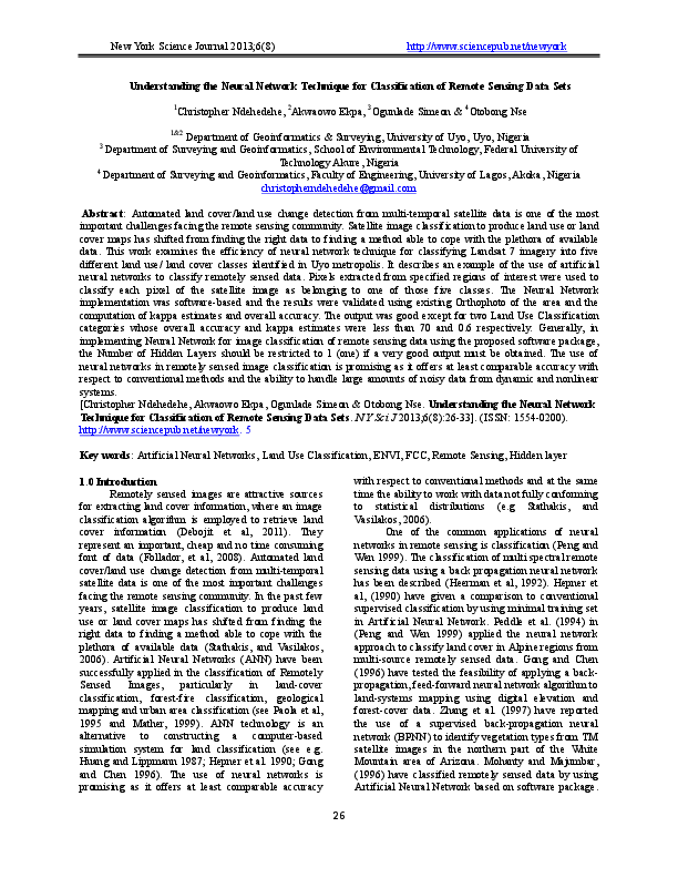 Pdf Understanding The Neural Network Technique For Classification Of Remote Sensing Data Sets