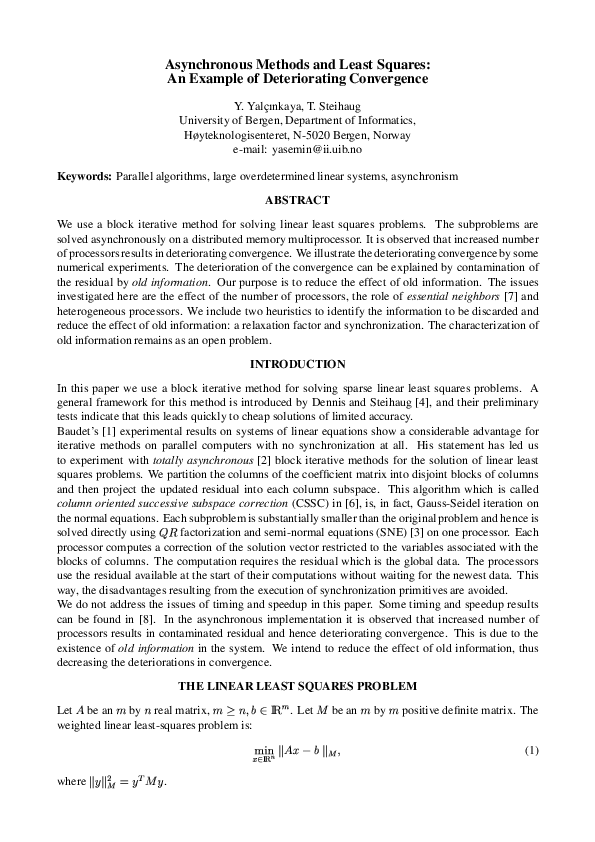 Pdf Asynchronous Methods And Least Squares An Example Of Deteriorating Convergence