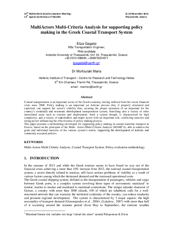Pdf Multiactors Multi Criteria Analysis For Supporting Policy Making In The Greek Coastal