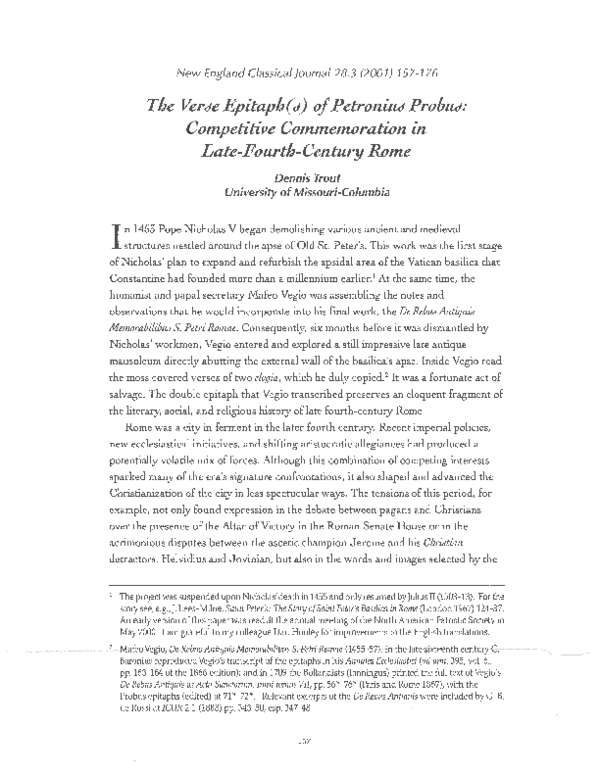 (PDF) The Verse Epitaph(s) of Petronius Probus