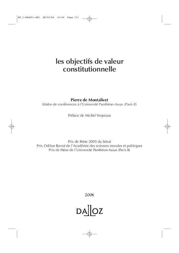 (PDF) Les objectifs de valeur constitutionnelle (Prix de thèse du Sénat ...