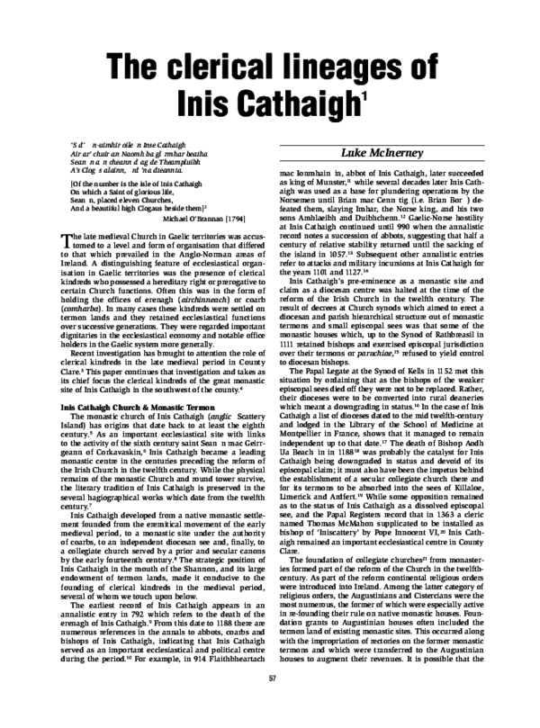 (PDF) Clerical lineages of Inis Cathaigh