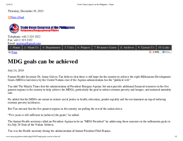 (PDF) "MDG goals can be achieved," Trade Union Congress of the ...
