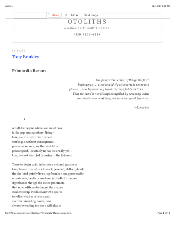 (PDF) Primordia Rerum. A sequence of poems.