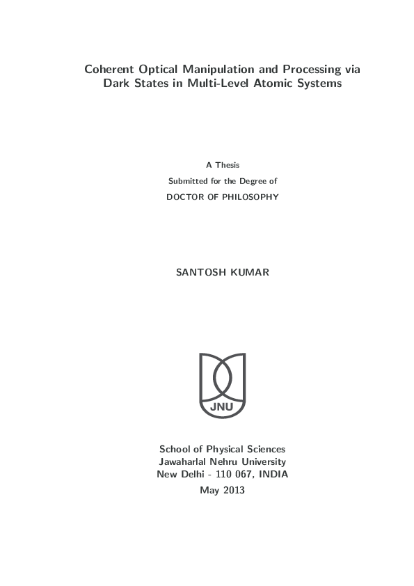 (PDF) Coherent Optical Manipulation and Processing via Dark States in ...