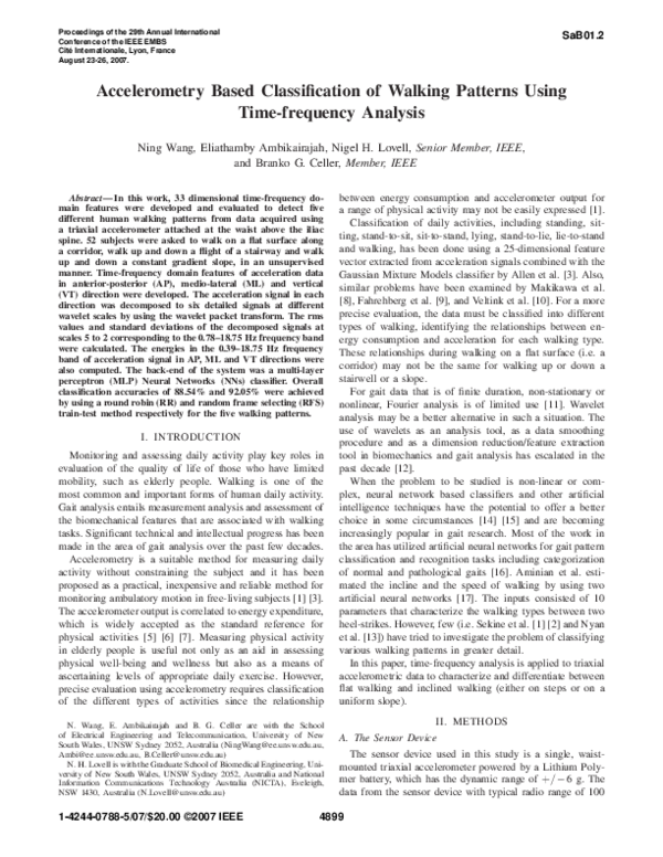 Pdf Accelerometry Based Classification Of Walking Patterns Using Time Frequency Analysis 