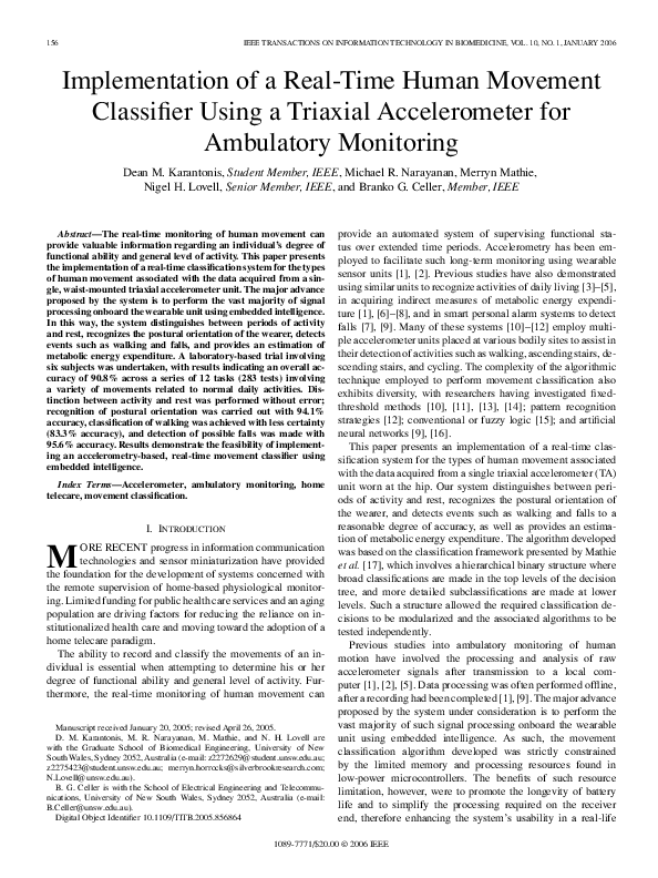 Pdf Implementation Of A Real Time Human Movement Classifier Using A