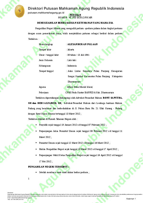 (PDF) Putusan Kasasi Alexander Aan