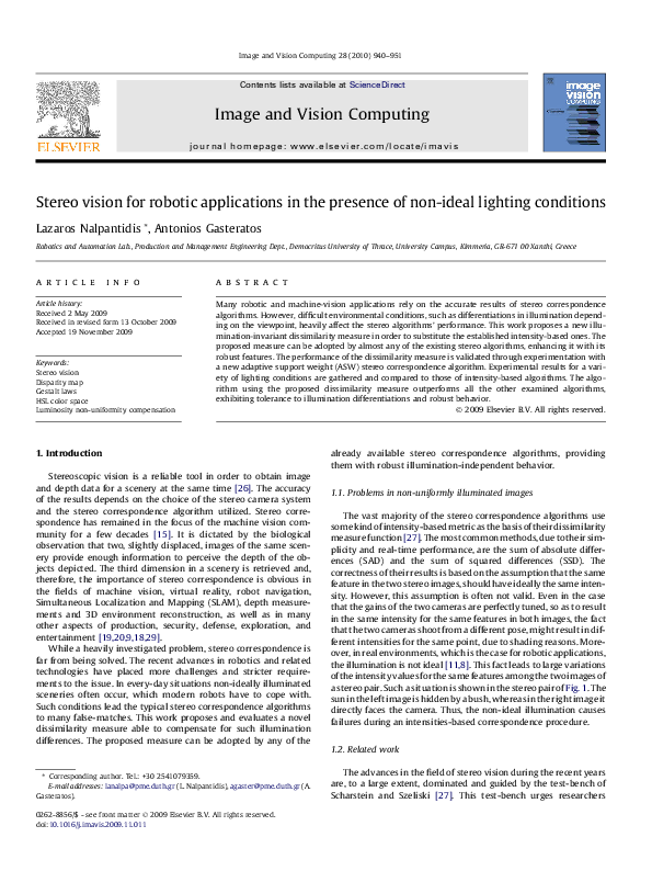 (PDF) Stereo vision for robotic applications in the presence of non ...
