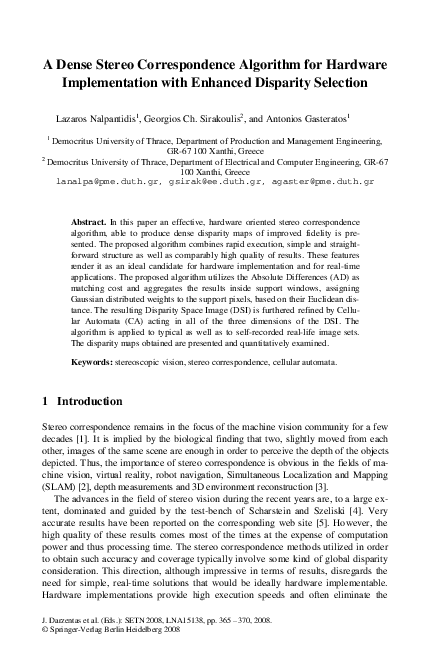 (PDF) A Dense Stereo Correspondence Algorithm for Hardware Implementation with Enhanced ...