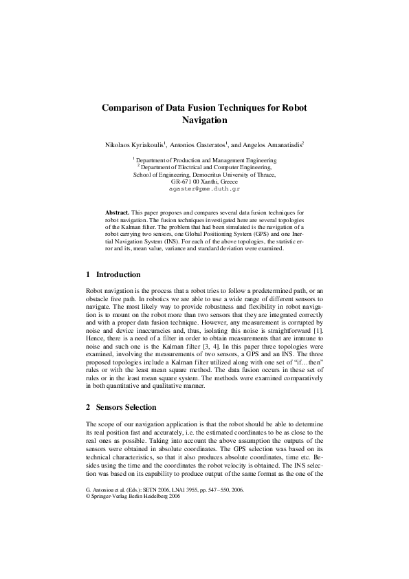 (PDF) Comparison of Data Fusion Techniques for Robot