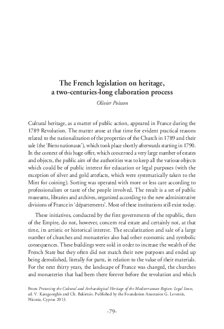 (PDF) French legislation on heritage: a two-century-long elaboration ...