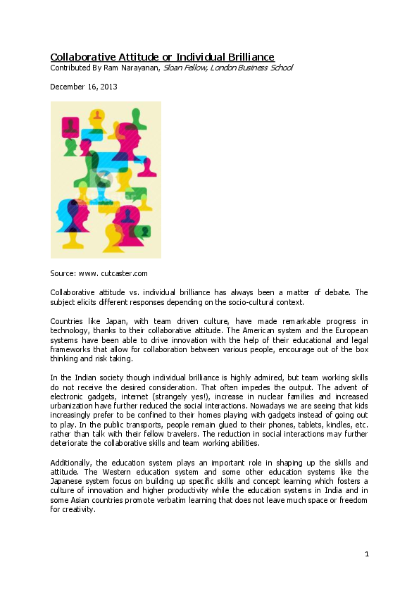 (DOC) Collaborative Attitude or Individual Brilliance