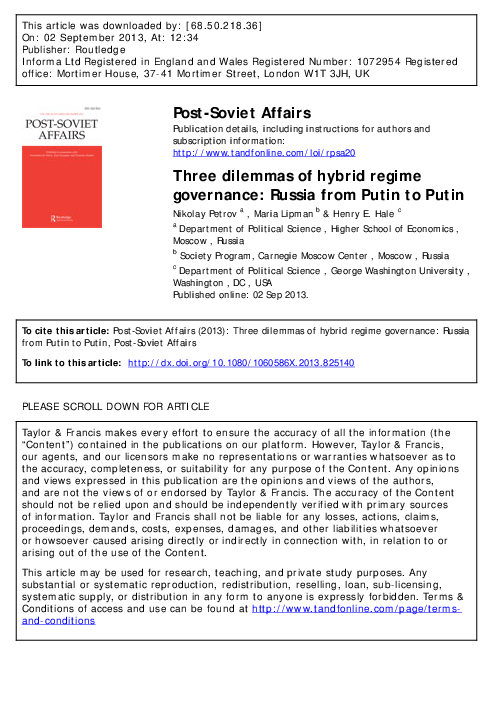 (PDF) Nikolay Petrov, Maria Lipman, and Henry E. Hale, “Three Dilemmas ...