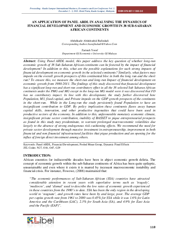 Pdf An Application Of Panel Ardl In Analysing The Dynamics Of Financial Development And