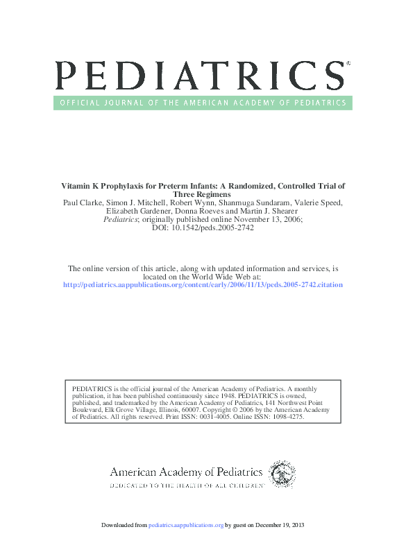(PDF) Three Regimens Vitamin K Prophylaxis for Preterm Infants: A ...