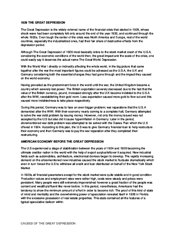 (DOC) Causes of Great Depression